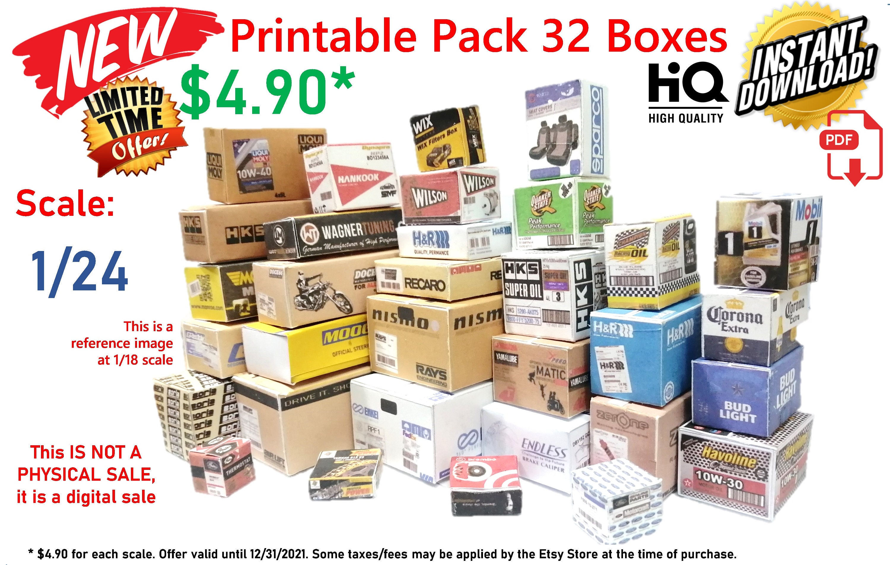NEW Instant Download Printable Pack 32 Boxes 1/24 Scale Garage Diorama ...
