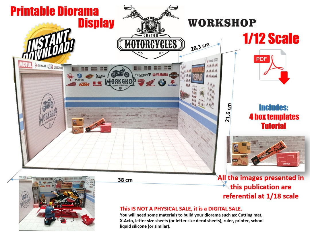 Instant Download Printable Motorcycles Workshop Display Garage 1/12 ...