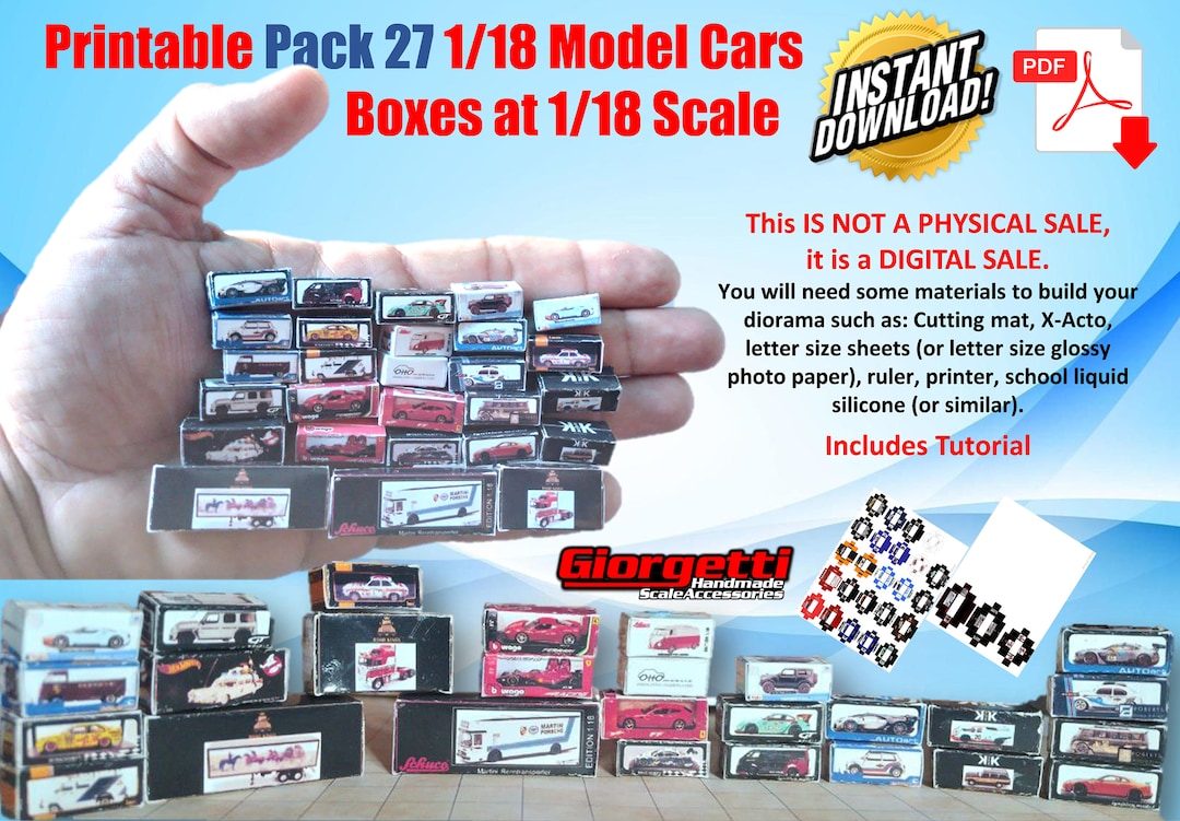 Instant Download Printable Pack 27 1/18 Model Car Boxes at 1/18 Scale ...