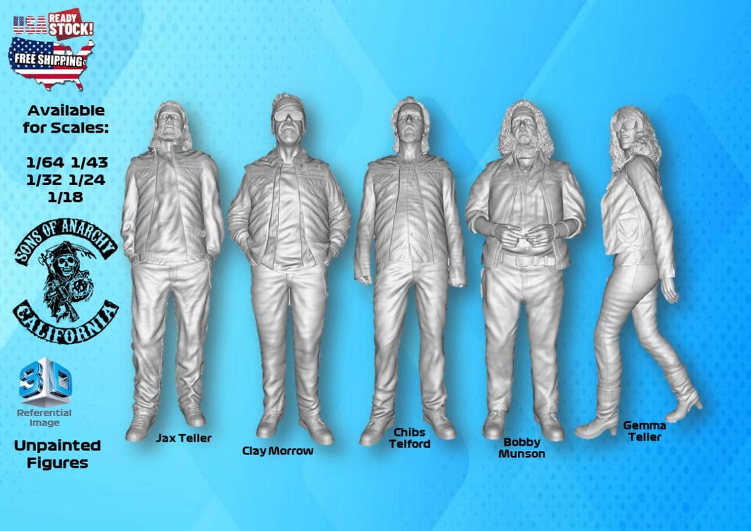 Bikers of Anarchy UNPAINTED Resin Figures 1/64 1/43 1/32 1/24 1/18 ...