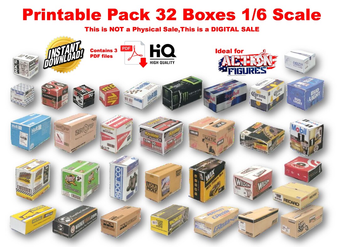 NEW Instant Download Printable Pack 33 Boxes 1/6 Scale Garage Diorama ...
