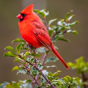 Red Cardinal Sitting in a Berry Bush - Etsy