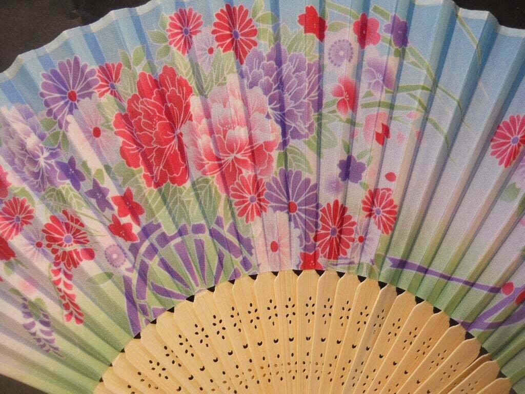 Colorful Flower Floral Silk Handheld Fan Folding Fans Asian - Etsy
