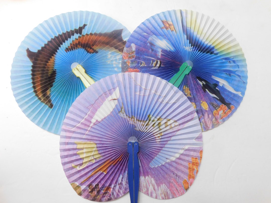 Dolphins Whales Sharks 3 PC Oriental Folding Traveling Hand FAN Set - Etsy