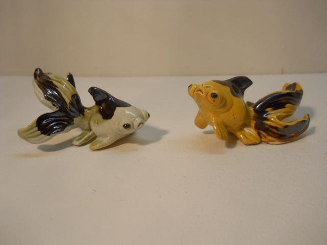 Asian Goldfish Tropical Fish Painted Ceramic Figurine Statue ...