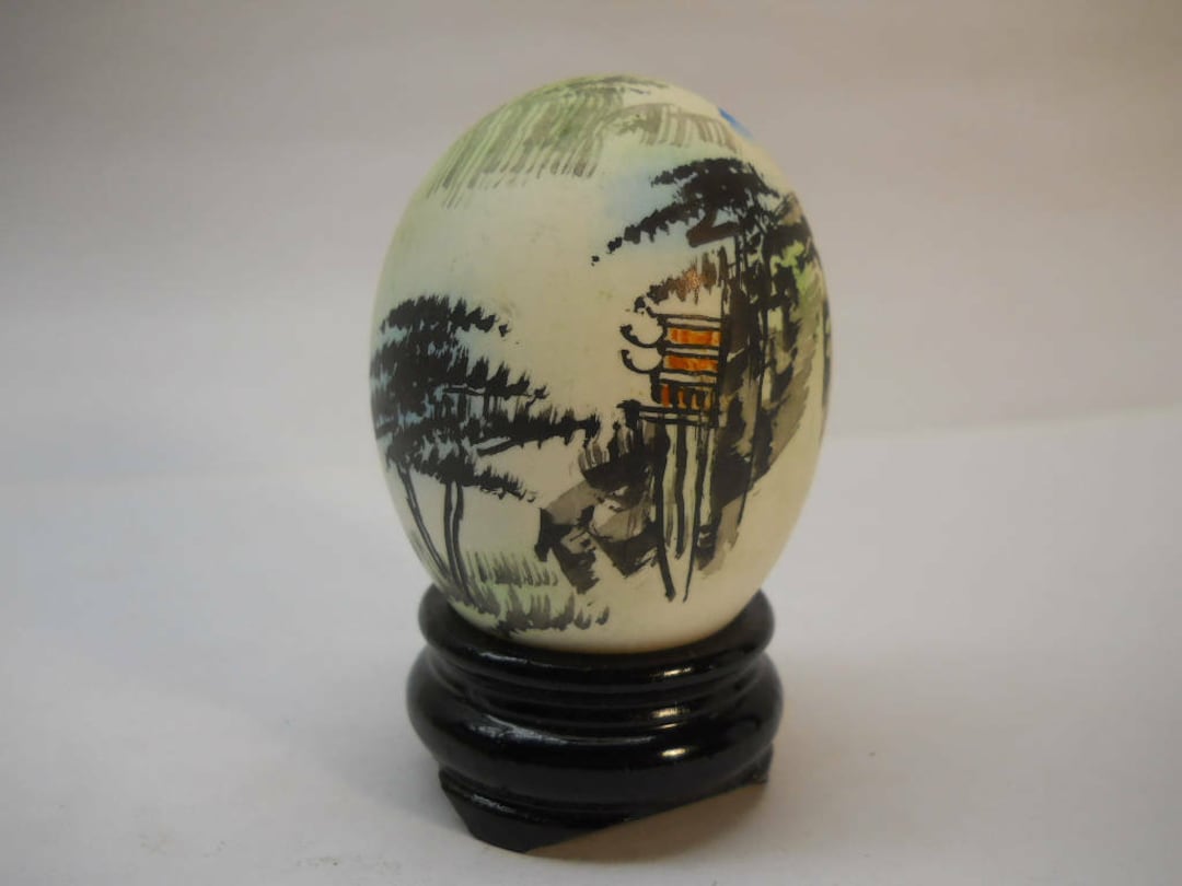 Asian Hand Painted Eggs Real Shells Scenery Painted Display Vintage # ...