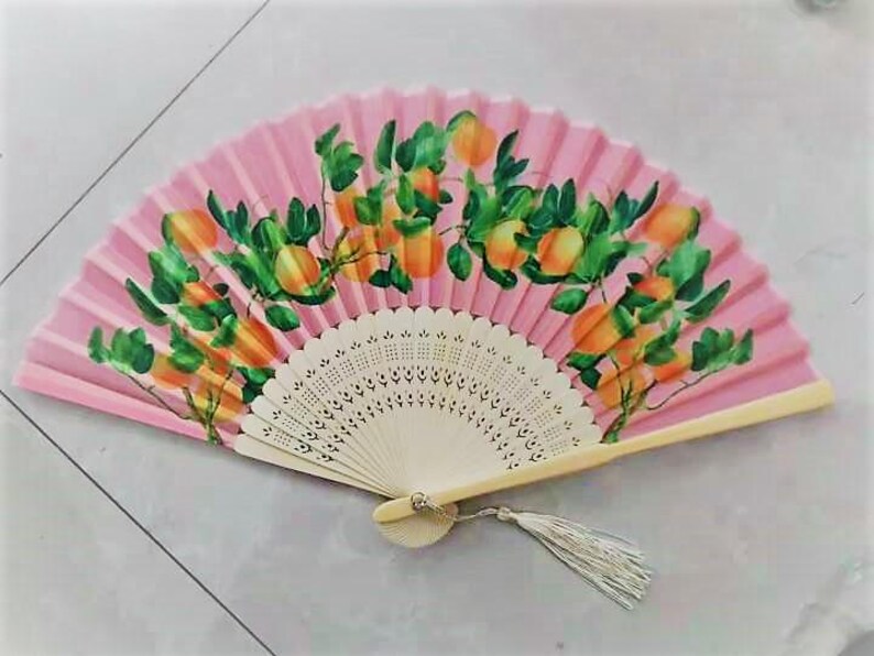 Oranges Fruit Silk Nylon Handheld Fan Folding Hand Fan Handmade Orange ...