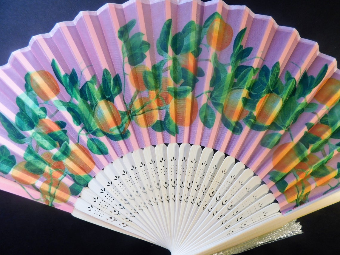Oranges Fruit Silk Nylon Handheld Fan Folding Hand Fan Handmade Orange ...
