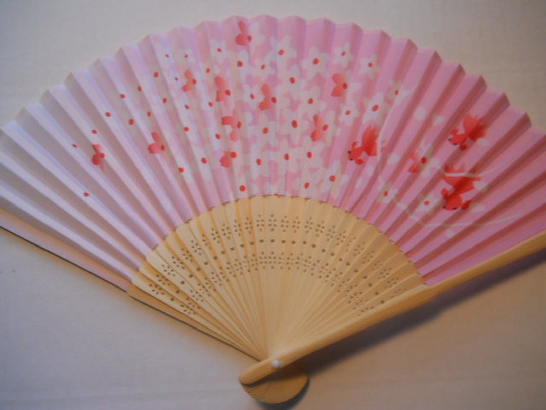 Pink Floral W/goldfish Silk Handheld Fan Folding Fans Asian Hand Fans ...