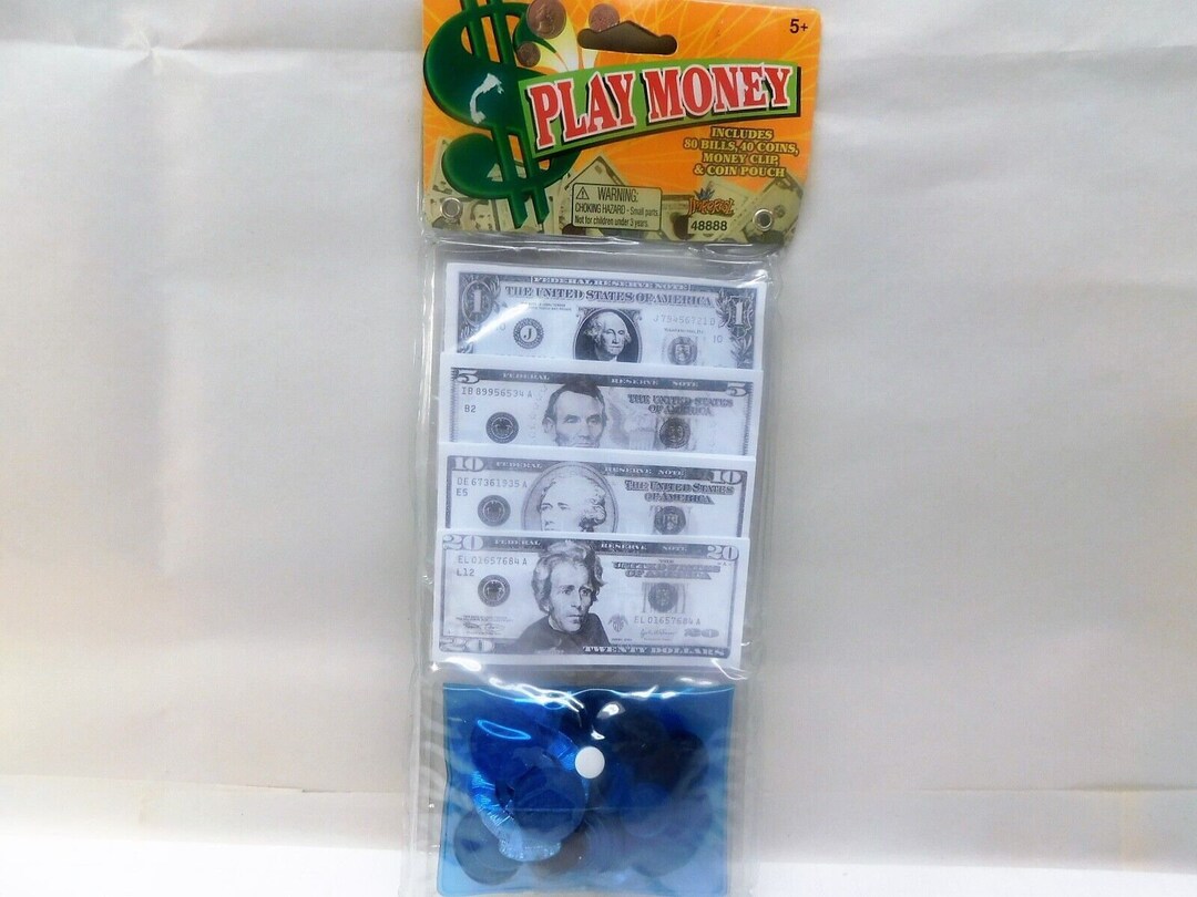 Imperial Toy Play Money & Clip 80 Bills 40 Coins 4 Stacks of Bills Coin ...
