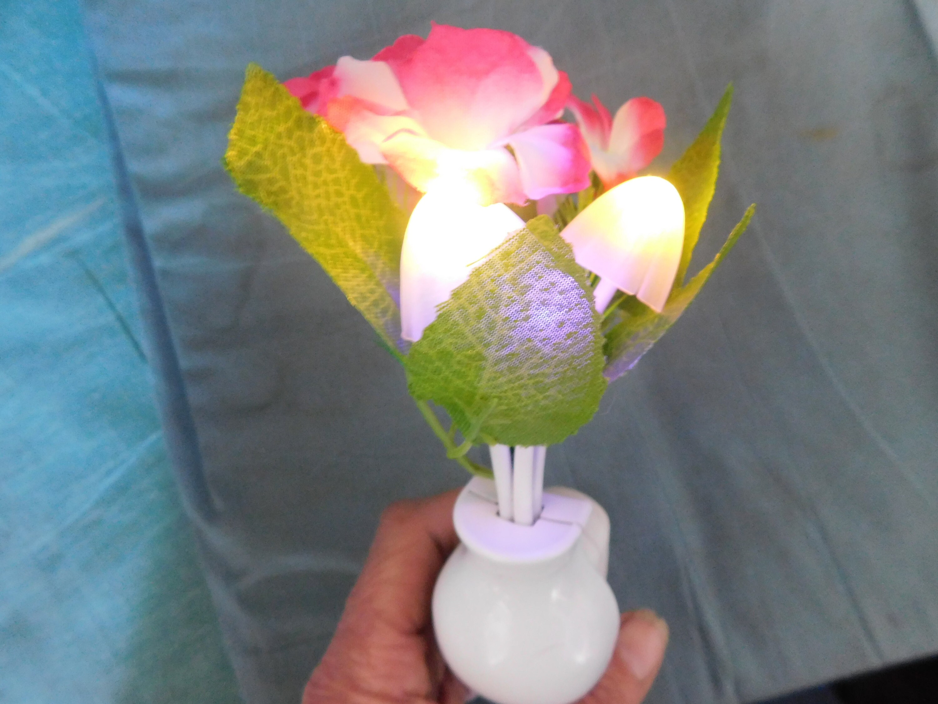 Pink & White Blossom Silk Floral Flowers Sensored Night Light Lighting ...