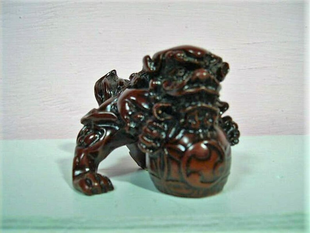 Asian Red Stone Collectible Chinese Dog Statue Figure - Etsy