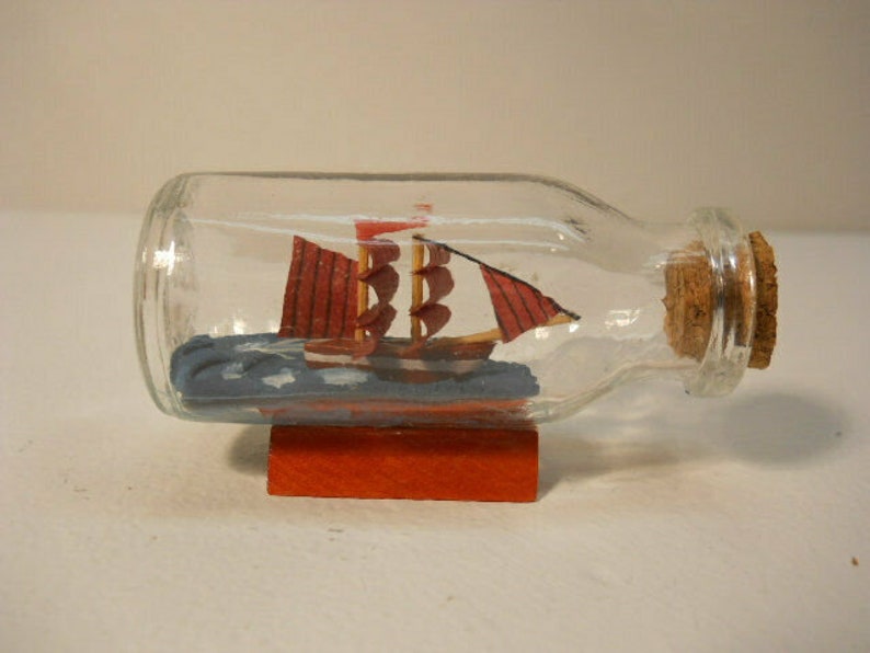Ships Vintage Small Blown Glass Ship in the Bottle With Cork - Etsy