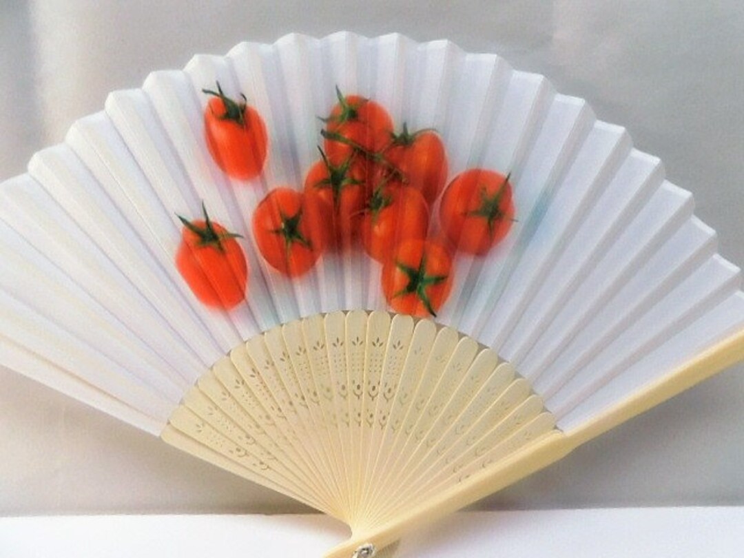Tomato Garden Vegetable Food Silk Nylon Handheld Fan Folding Hand Fan ...