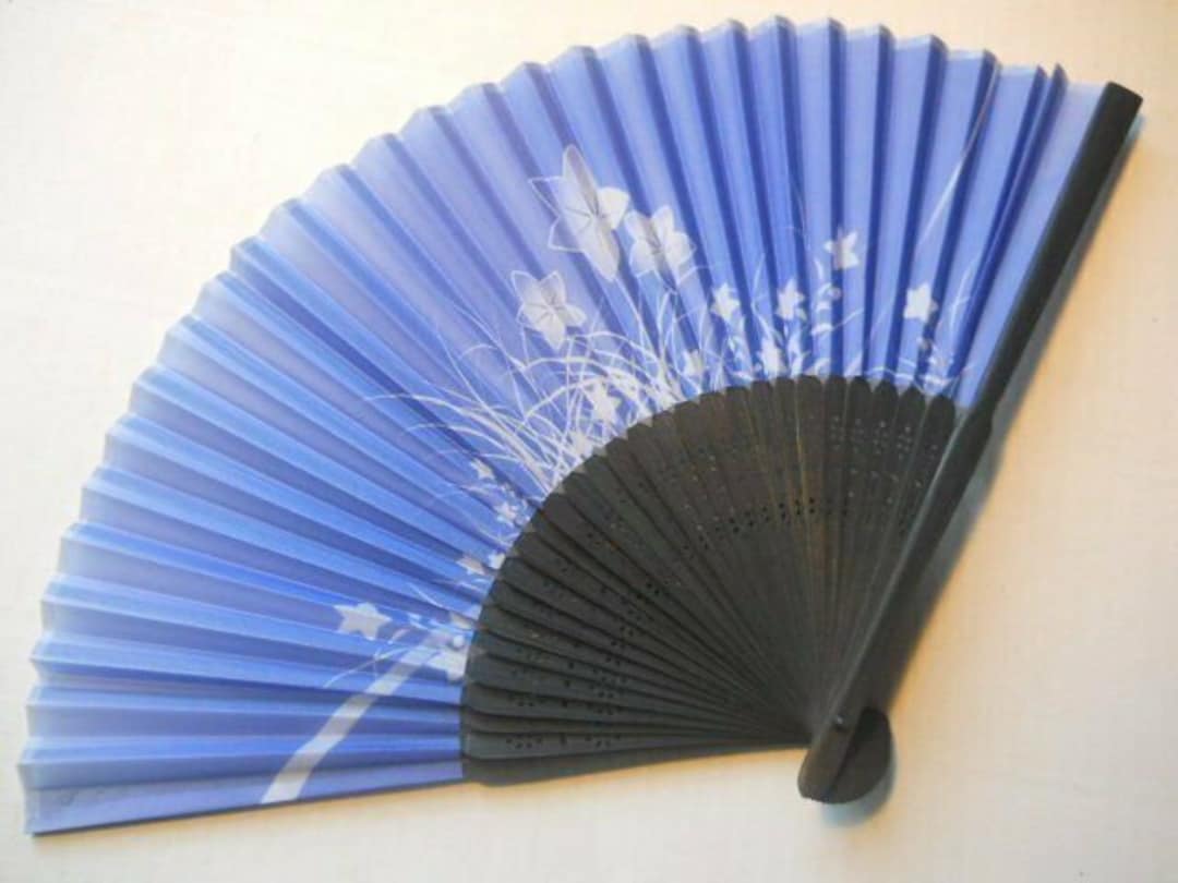 Sky Blue Floral Silk Handheld Fan Folding Fans Asian Hand Fan - Etsy
