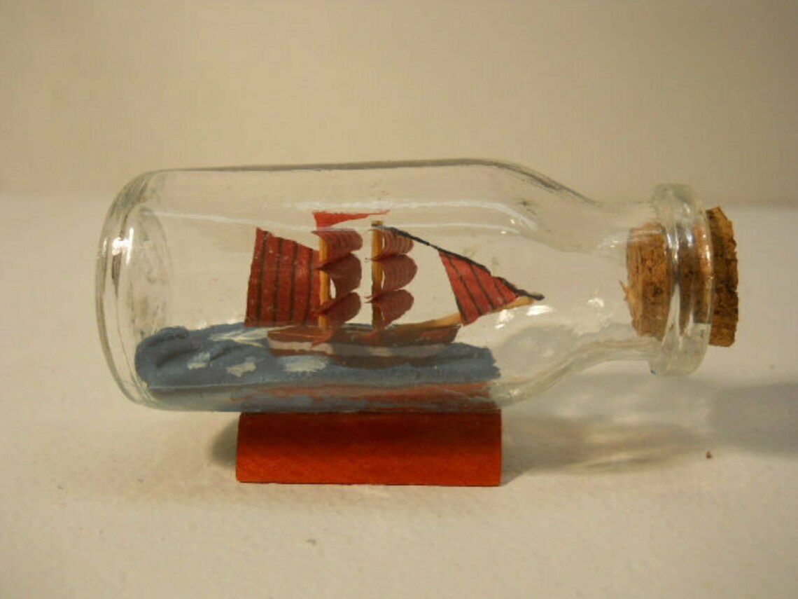 Ships Vintage Small Blown Glass Ship in the Bottle With Cork - Etsy