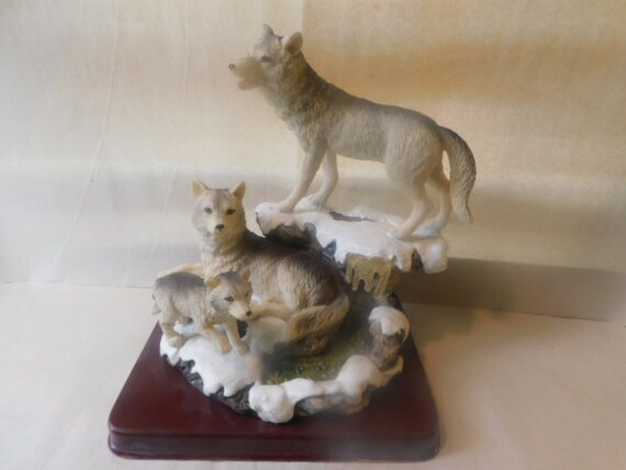 Wolf Pack on Snow With Wood Base Wolves Figurine Collectible | Etsy