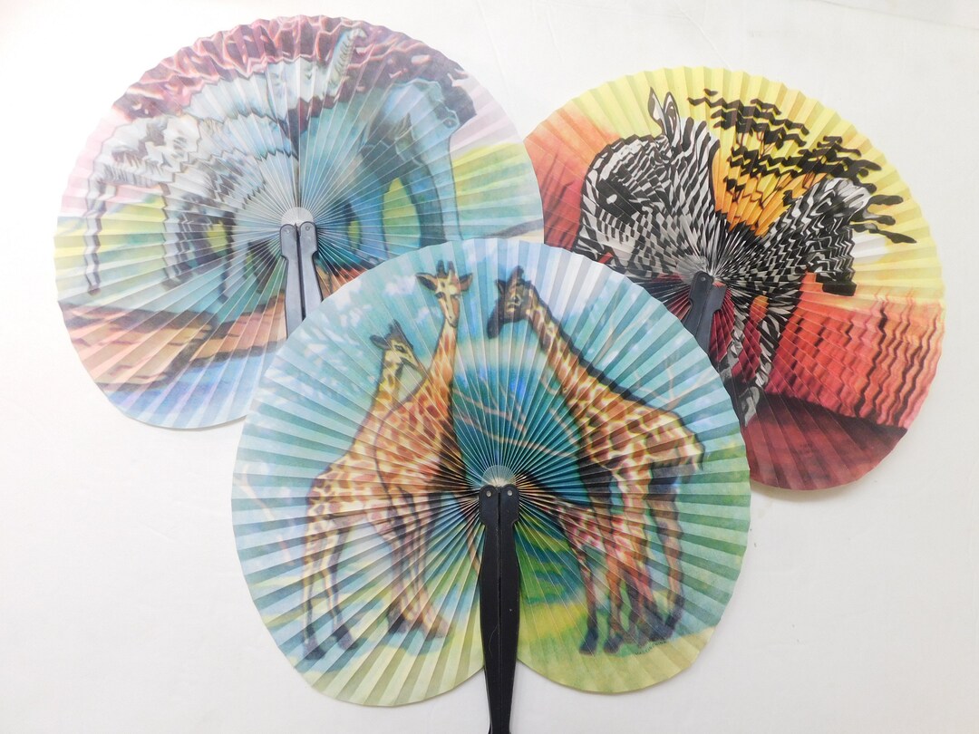 Giraffe Zebras Elephant 3 PC Oriental Folding Traveling Hand FAN Set - Etsy