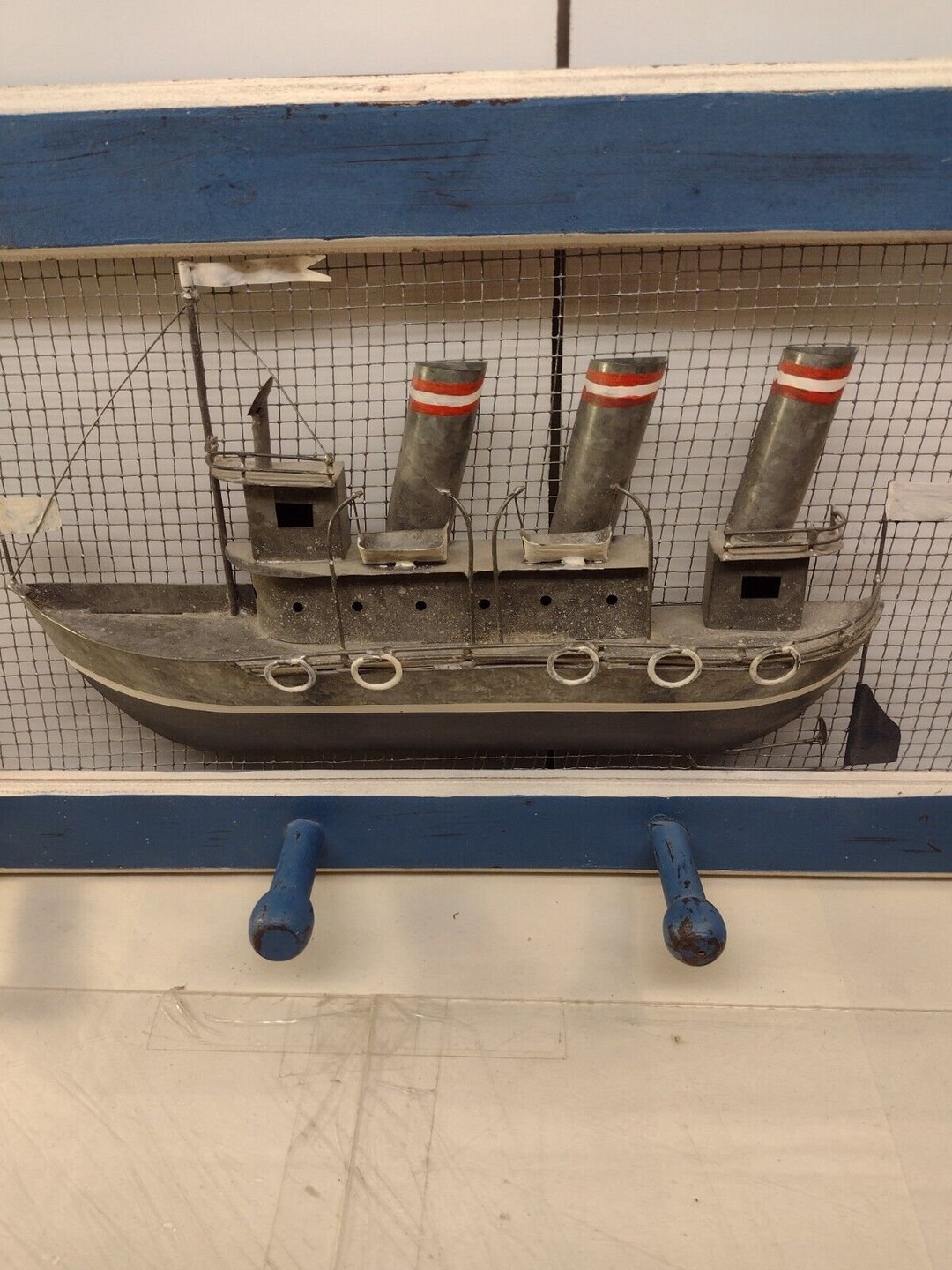 Handmade Wood / Metal Ship W/ Coat Hangers Pegs Boat Picture Plaque - Etsy