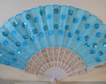Blue Folding Fan - Etsy