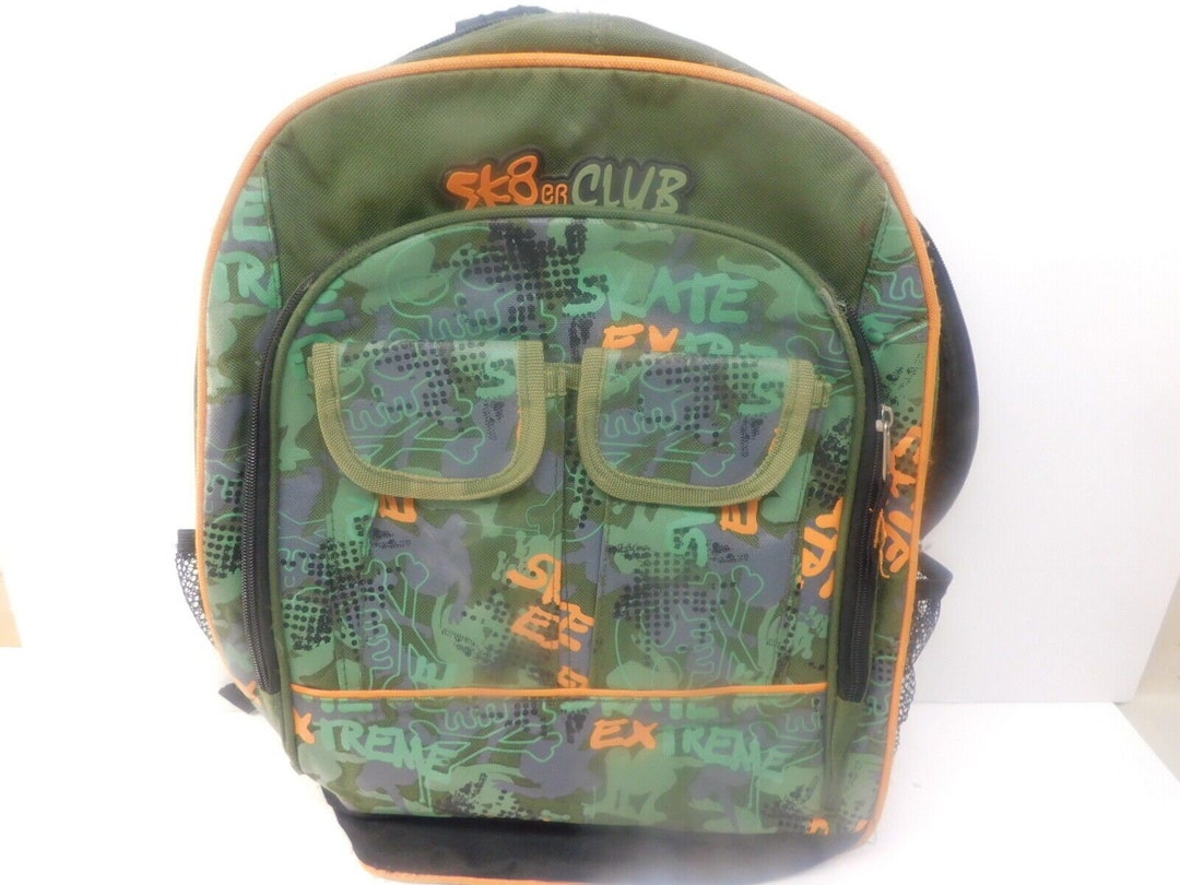 Sk8er Club Skater Backpack Sport School Travel Green & Muli-colors Back ...