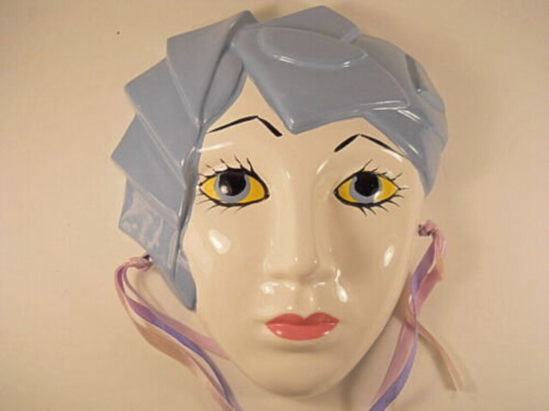 Vintage Lady Mask Decor Art Hand Painted Porcelain Wall Hanging Blue ...