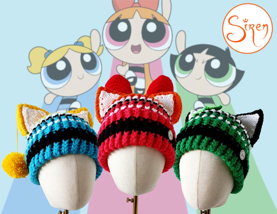Powerpuff Girls Cat Ears Hand Knitted Children's Winter Beanie Hat - Etsy