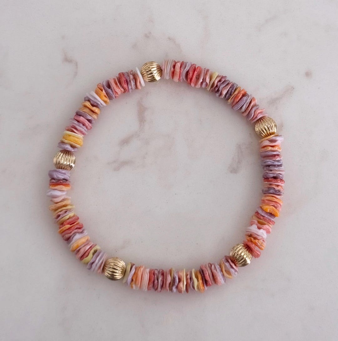 Rainbow Shell Bracelet, Rainbow Pectin Shell Heishi, Wavy Shell Heishi ...