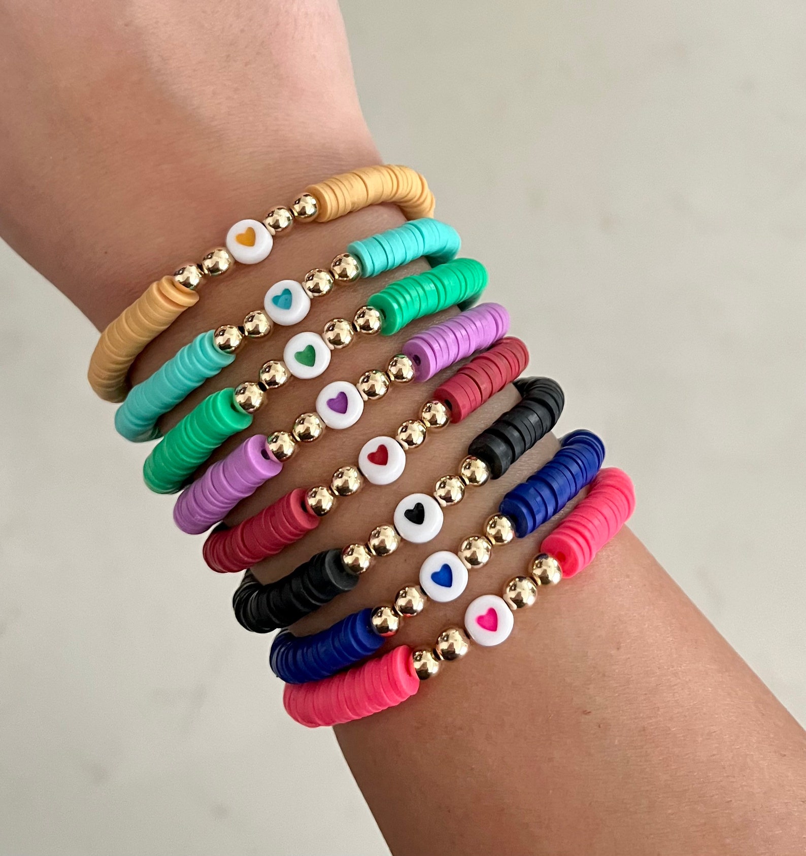 Heart Bead Bracelet Heishi Heart Bracelet Heishi Bead - Etsy