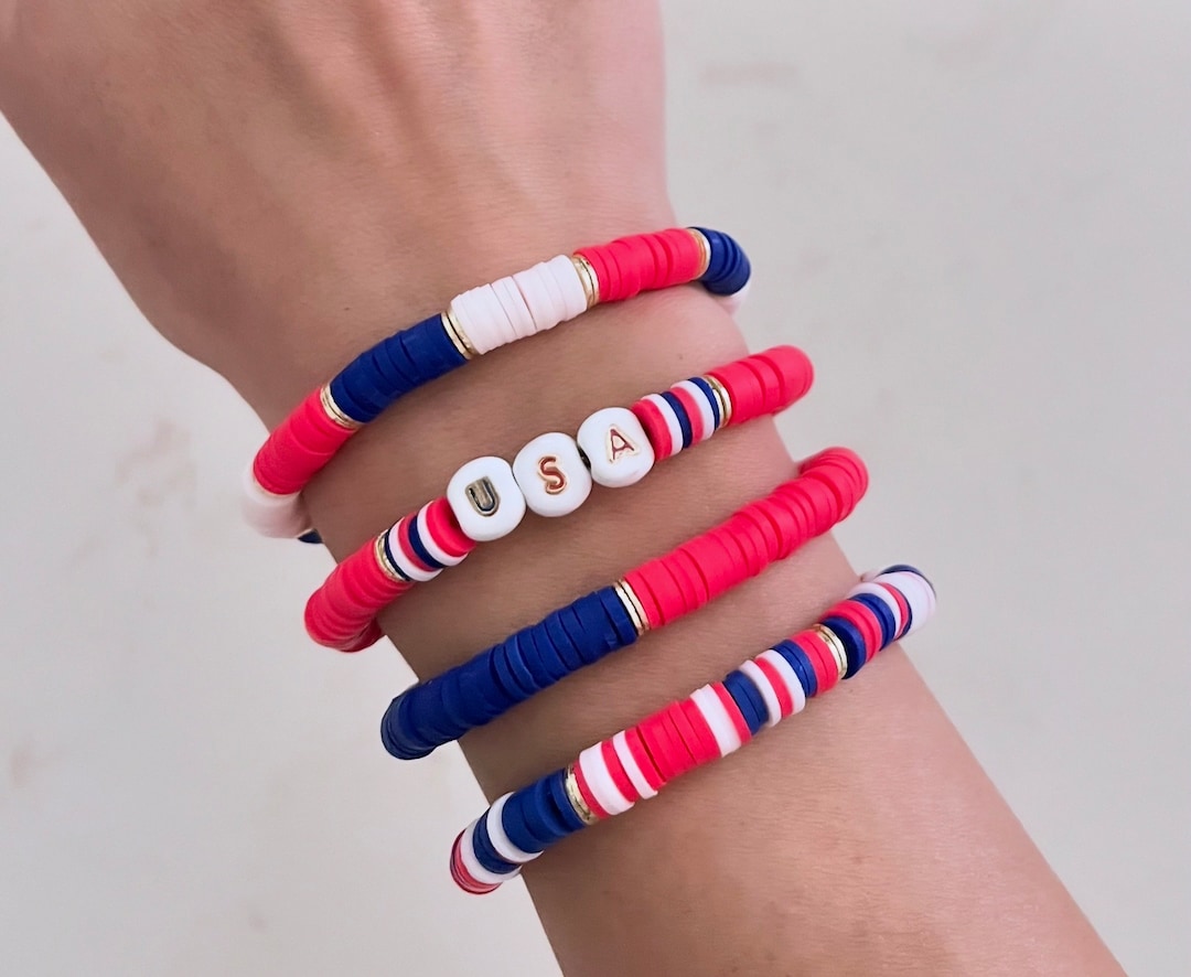 USA Bracelet, 4th of July Bracelet,heishi Bracelet, Red White and Blue ...