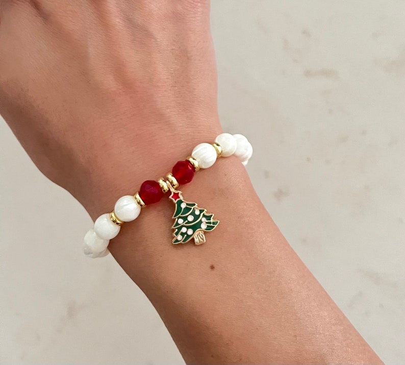 Christmas Tree Bracelet, Christmas Jewelry, Mother of Pearl Bracelet ...