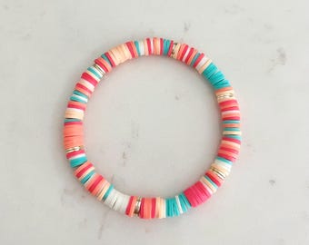 Clay Heishi Bead Summer Colorblock Bracelet - Etsy