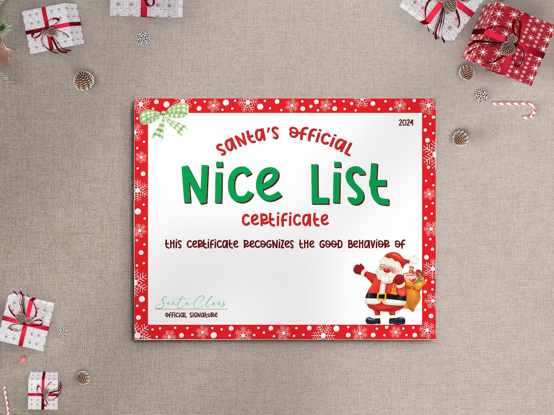 Santas Nice List Certificate DIY, Christmas Gifts for Kids, DIY ...