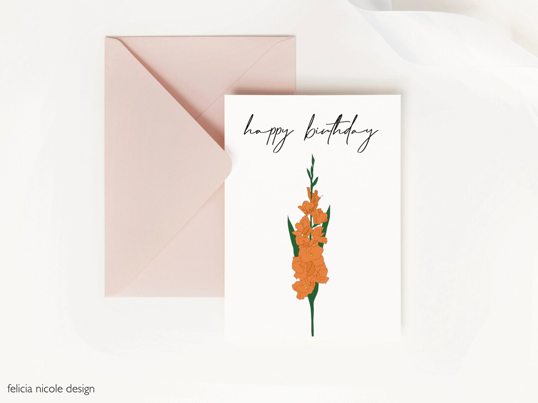 August Birth Flower Birthday Card, Gladiolus Flower Card for Her ...