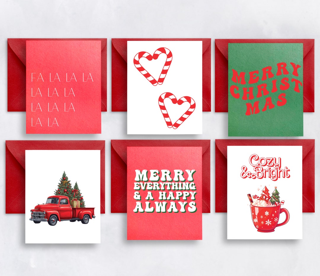 Pack of Christmas Cards for Families, Christmas Card Set 6, Merry ...