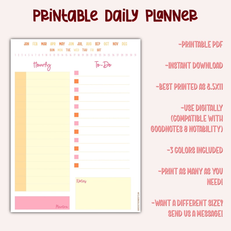 Printable Daily Planner Sheet Printable Daily Planner PDF - Etsy