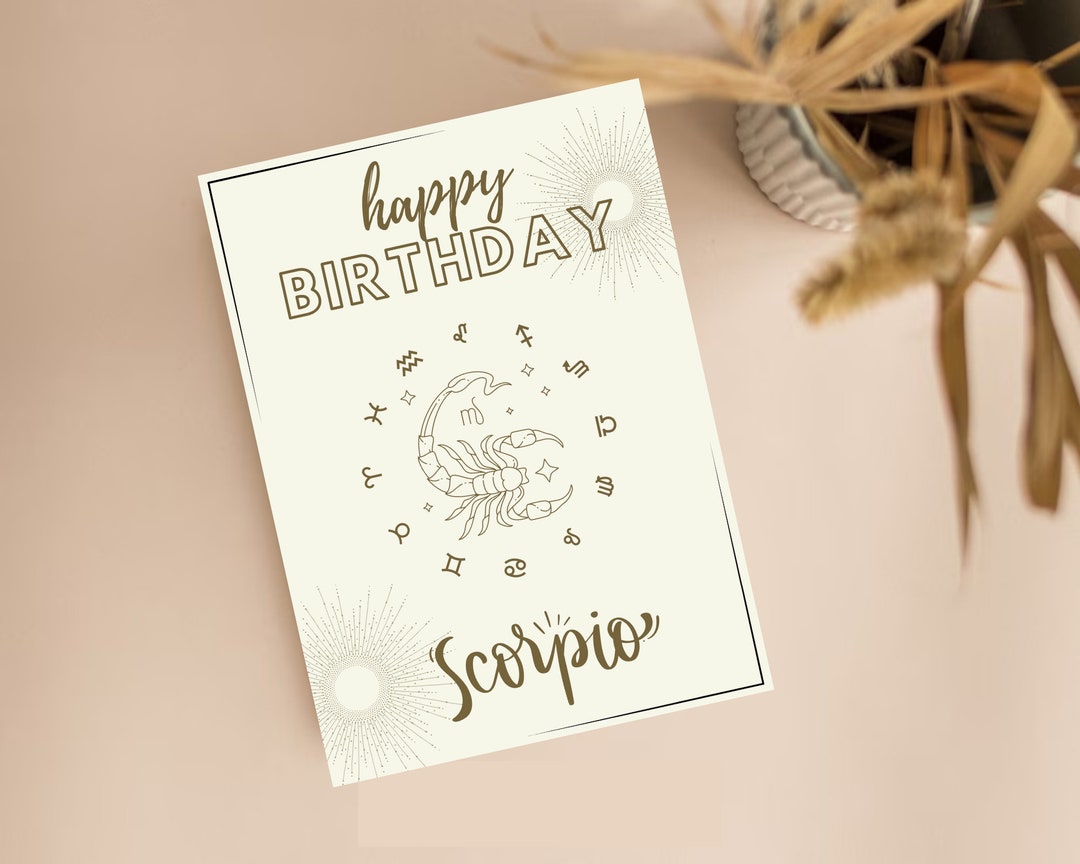 Astrology Birthday Card - Sunburst and Minimalist Design, for Her/him ...