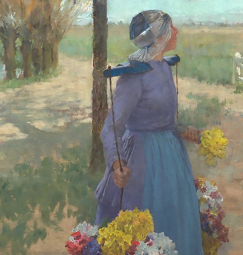 Young Dutch Woman Selling Flowers, Oil Painting, Digital Print, Holland ...
