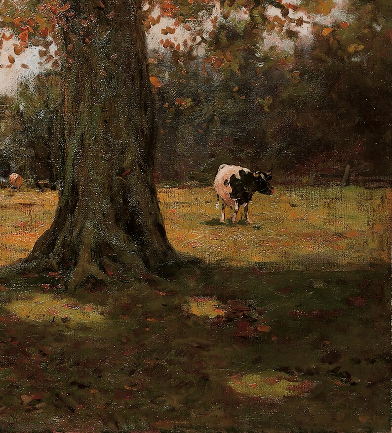 Vintage Cow Pasture Landscape Painting, Vintage Landscape Painting ...