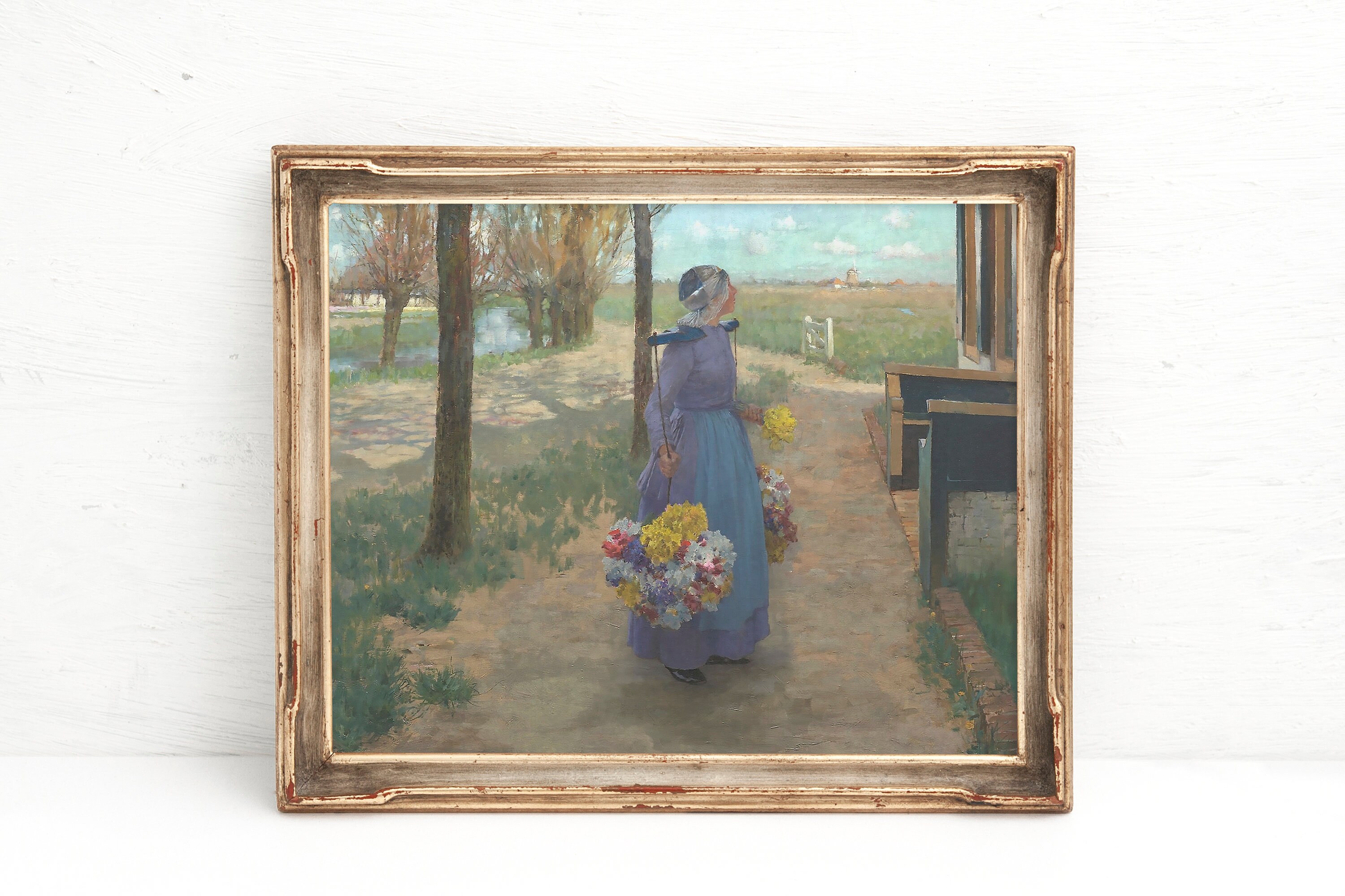 Young Dutch Woman Selling Flowers, Oil Painting, Digital Print, Holland ...