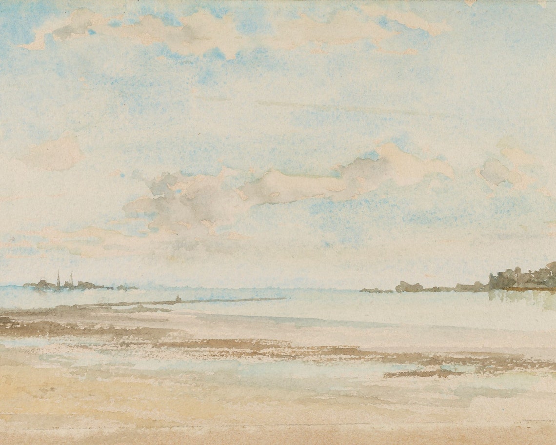 Buy Vintage Seascape Painting, Beachscape Watercolor Painting, Seascape ...