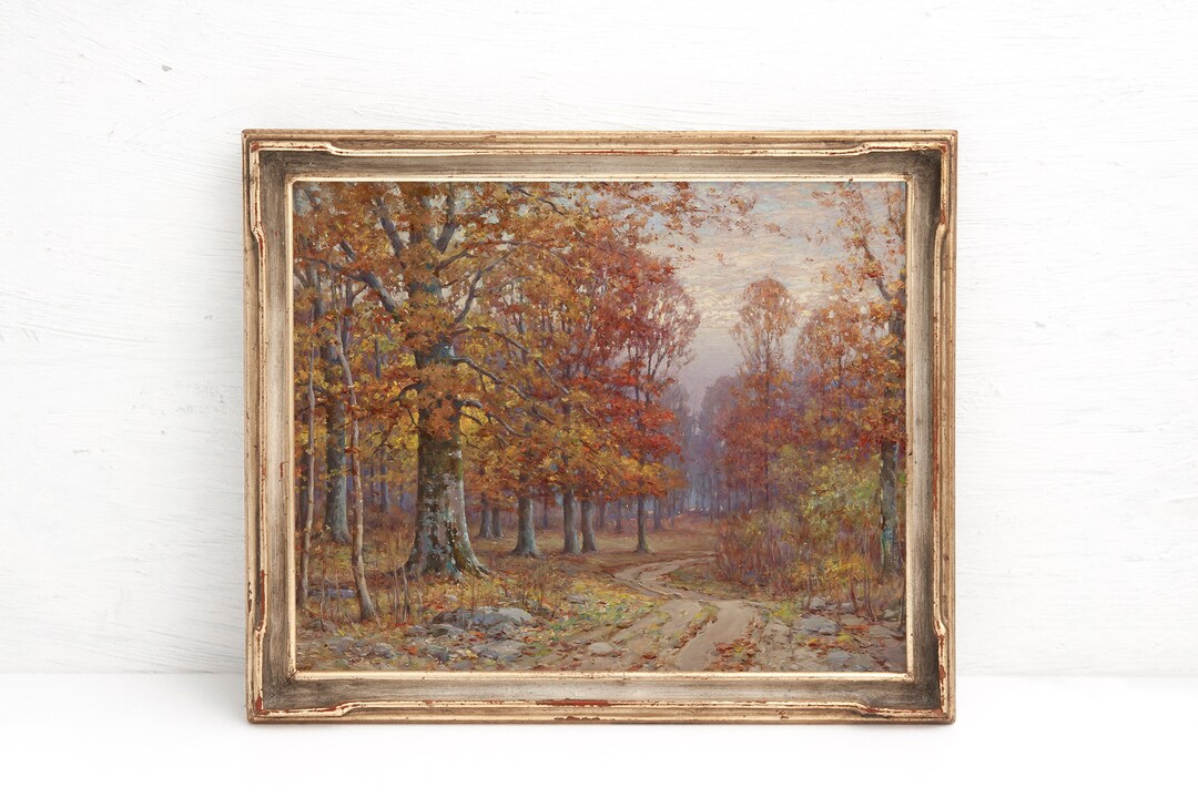 Vintage Fall Landscape Painting, Fall Foliage Painting, Autumn Trees ...