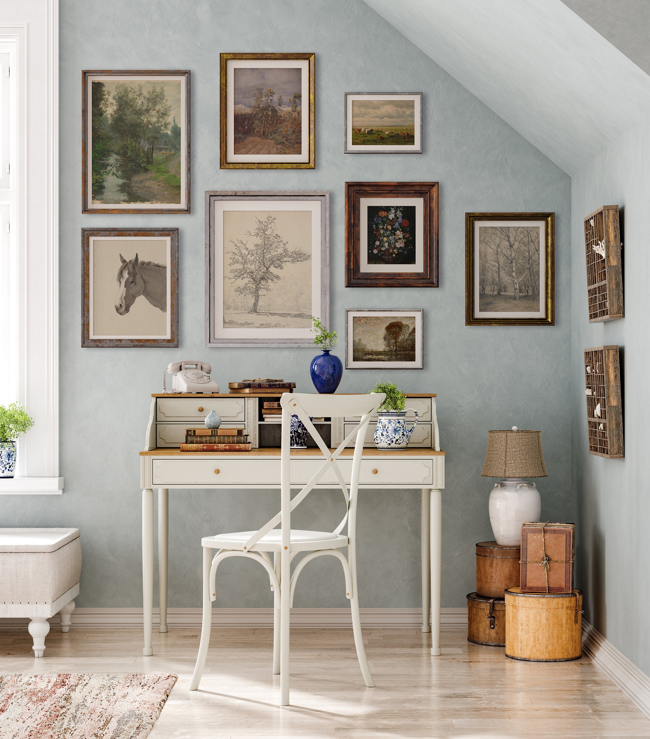 Antique Tree Sketch, Vintage Tree Drawing, Farmhouse Tree Painting ...