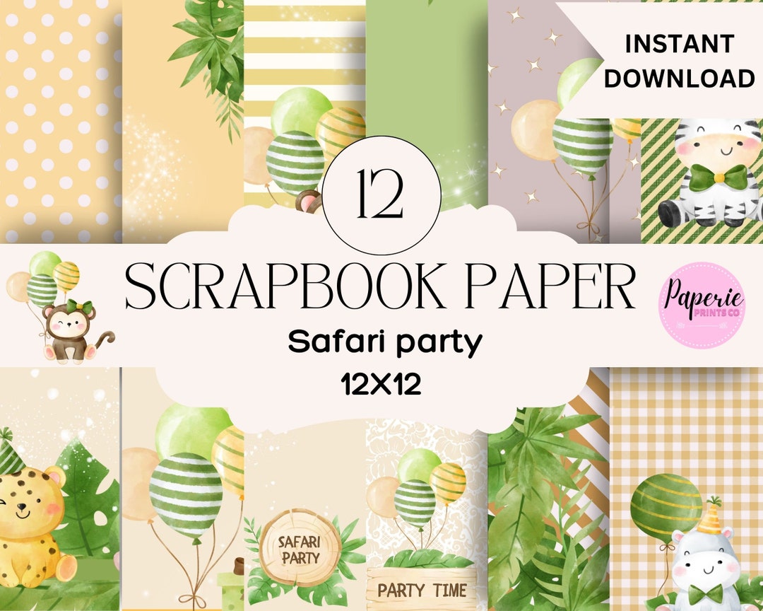 Safari Animal Scrapbook Paper Digital Safari Birthday Party Scrapbook ...