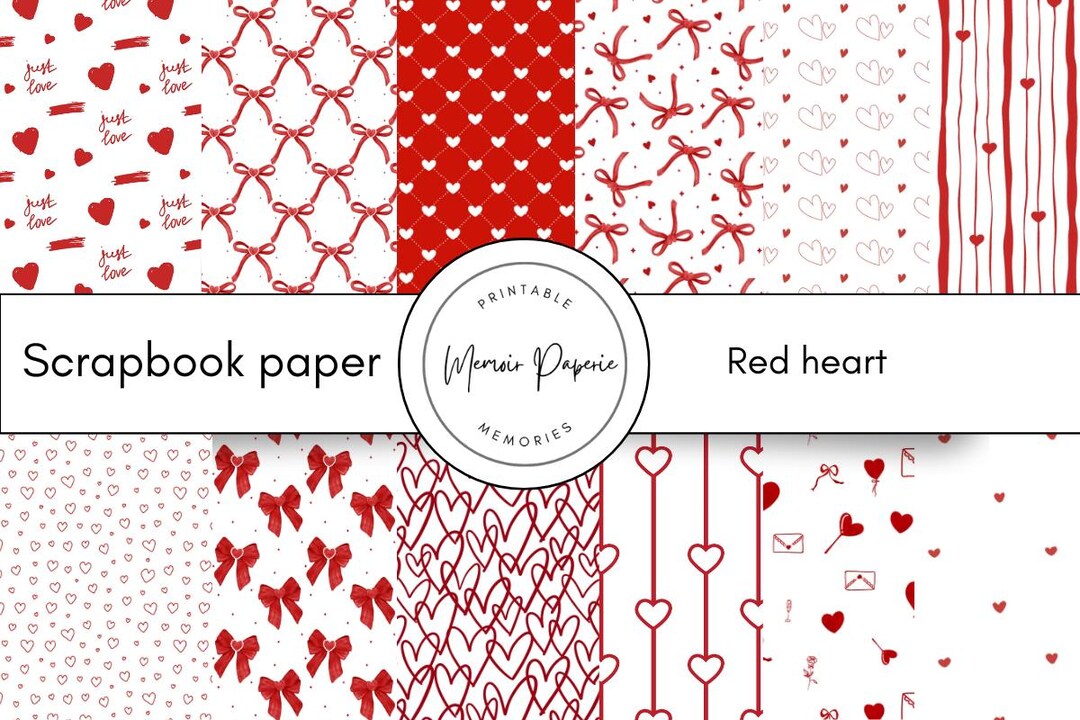 Red Heart Patterned Paper: Valentine Hearts, Digital Scrapbook Paper - Etsy