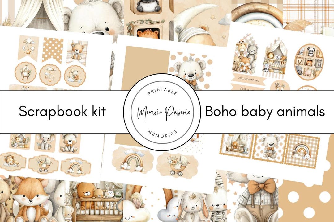 Boho Baby Animal Scrapbook Kit: Printable Paper & Embellishments ...
