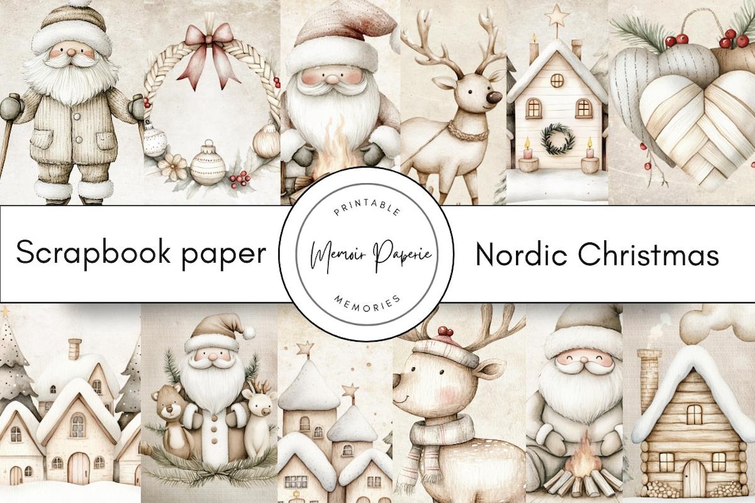 Papel para scrapbook de Natal nórdico: 12 páginas JPG para impressão ...