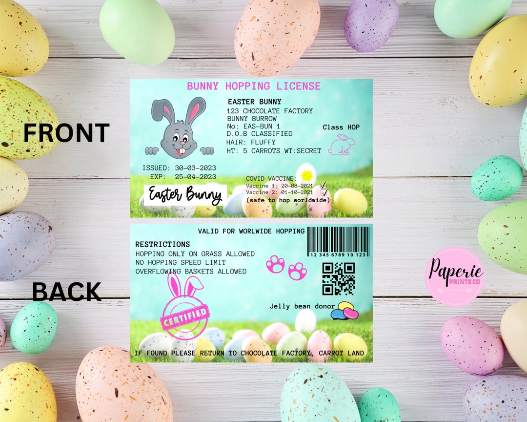 Easter Bunny License, East Bunny License Png, Easter Printables, Bunny ...