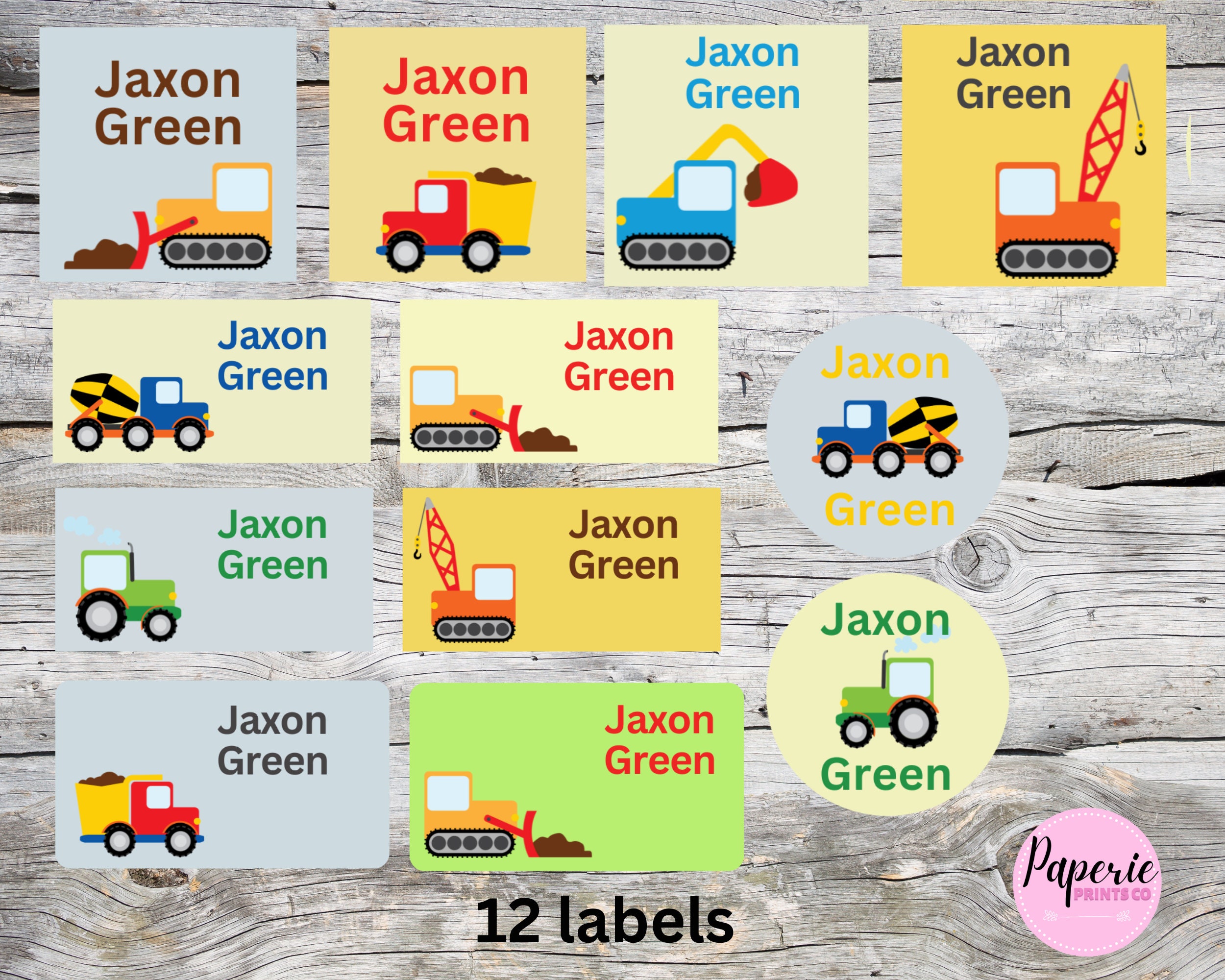 Construction School Name Labels, Digger School Name Tags, Back to ...