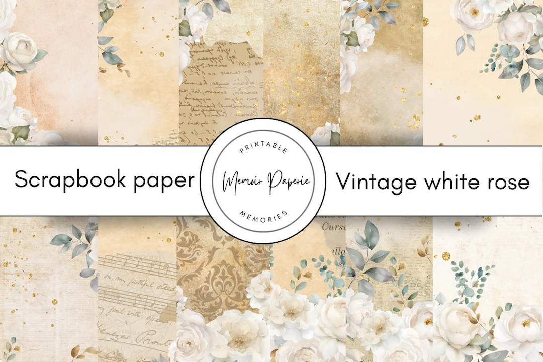 Vintage White Rose Scrapbook Paper, Vintage Rose Junk Journal Patterned ...